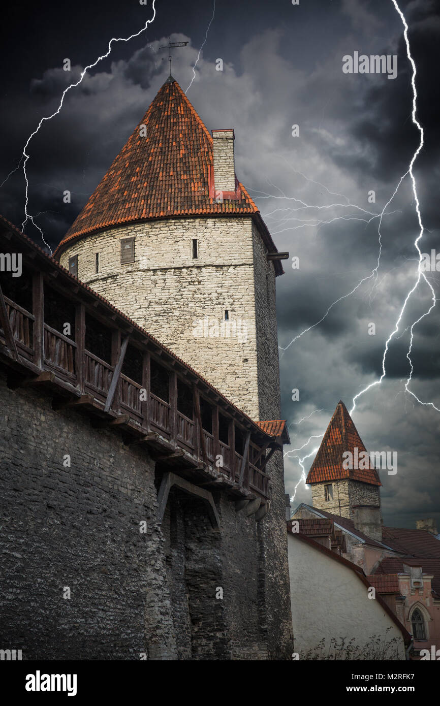 strong thunderstorm with lightning. Tallinn Stock Photo - Alamy