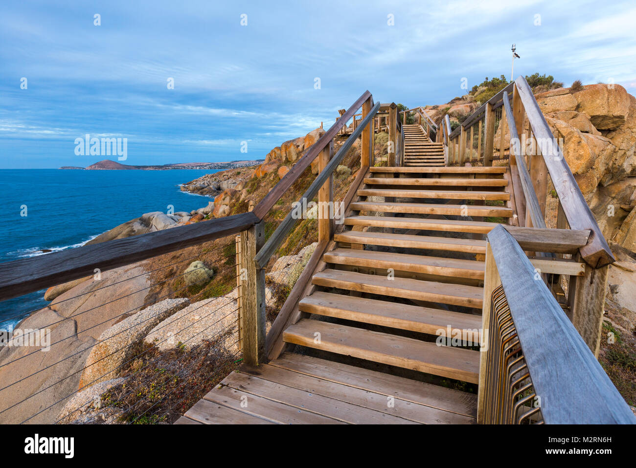 The staircase on Granite Island leading down to the jetty and ...