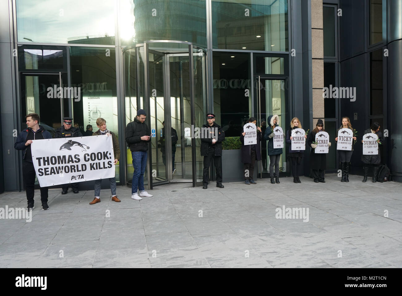 London, UK. 8 February, 2018. PETA activist protest during Thomas Cook ...