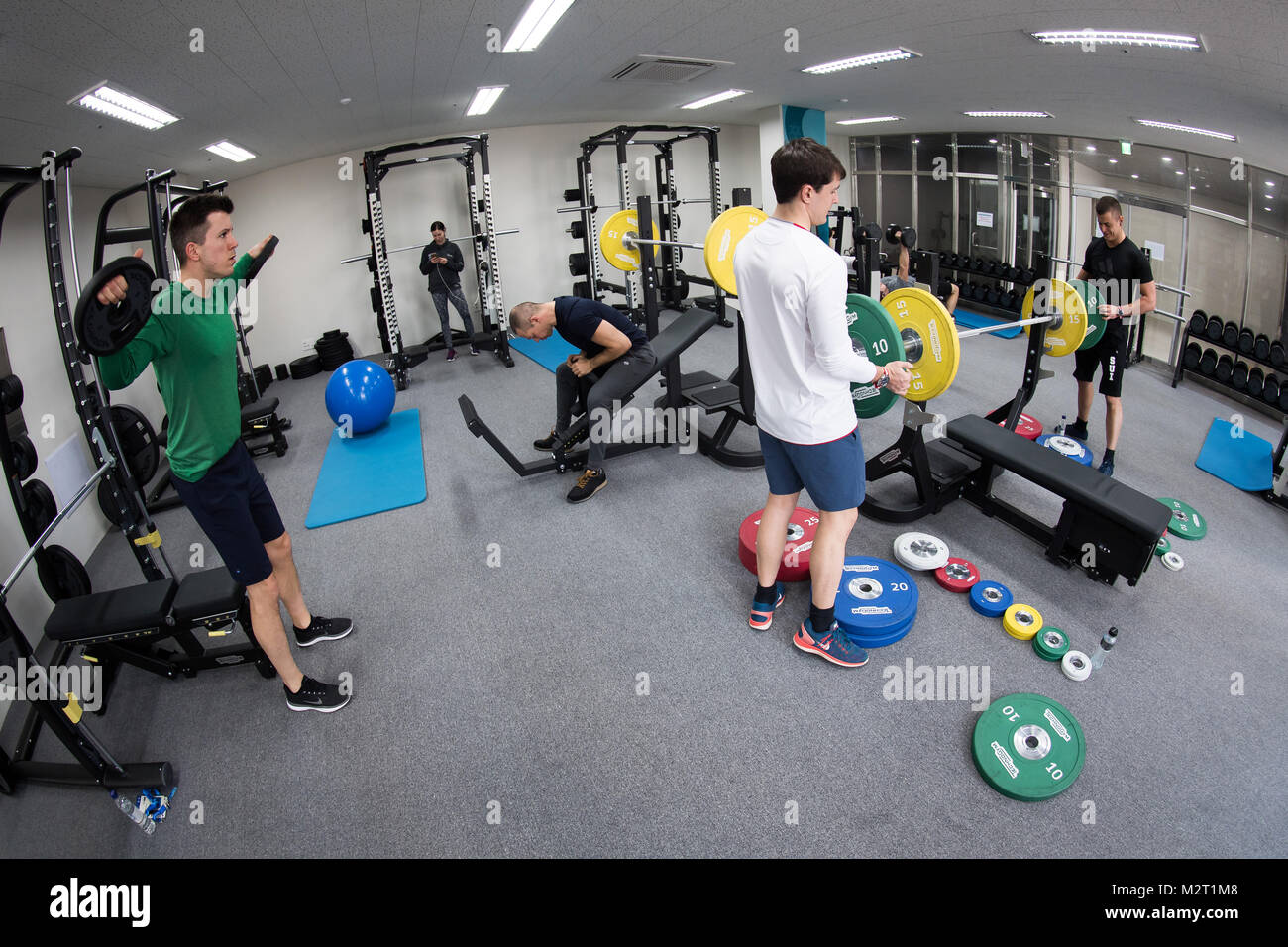 Gangneung, South Korea. 08th Feb, 2018. Athletes training in the gym of ...
