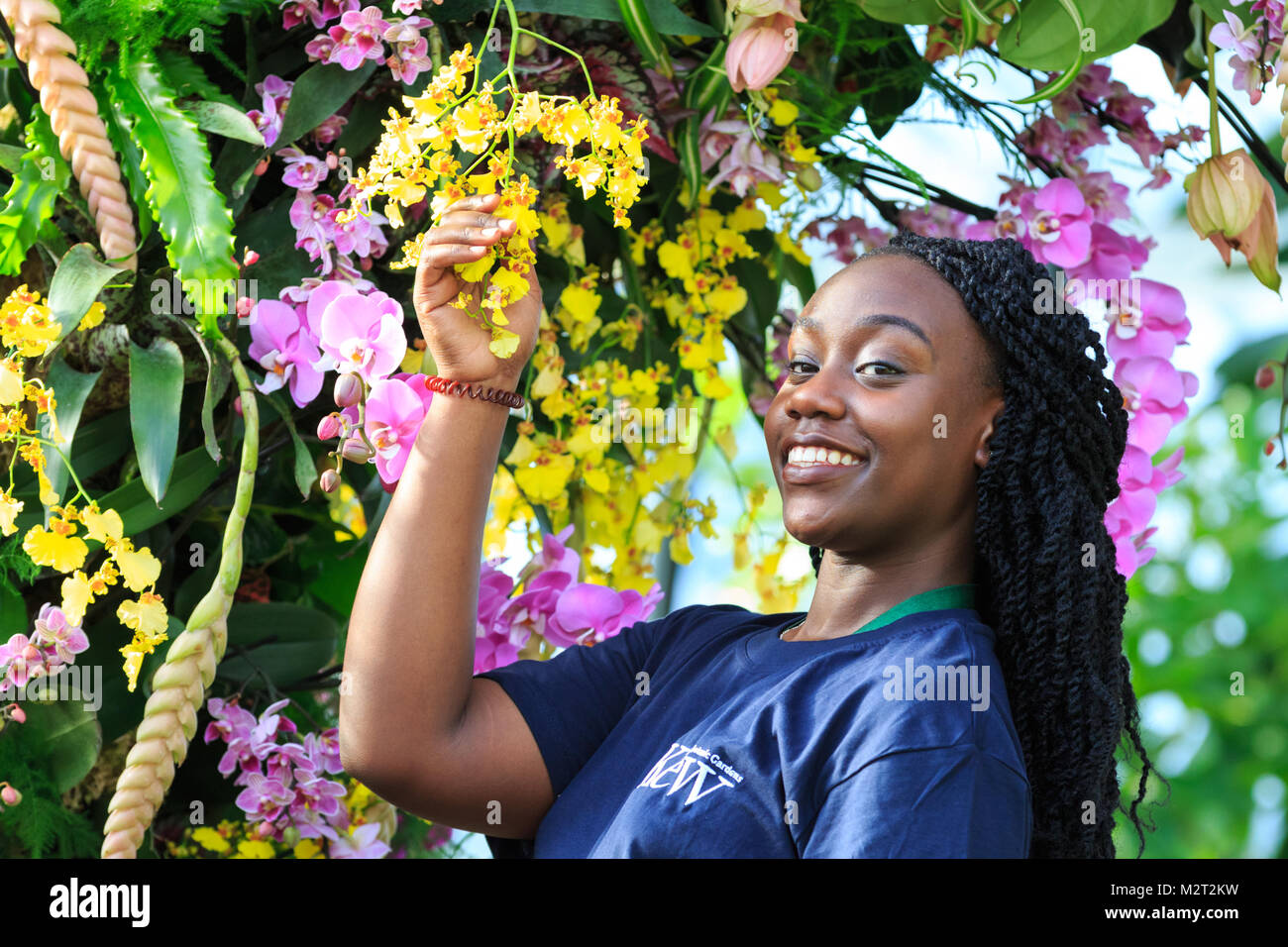 Kew Gardens, London, 8th Feb 2018. Apprentice Yasmin Akrofi-Rollock ...