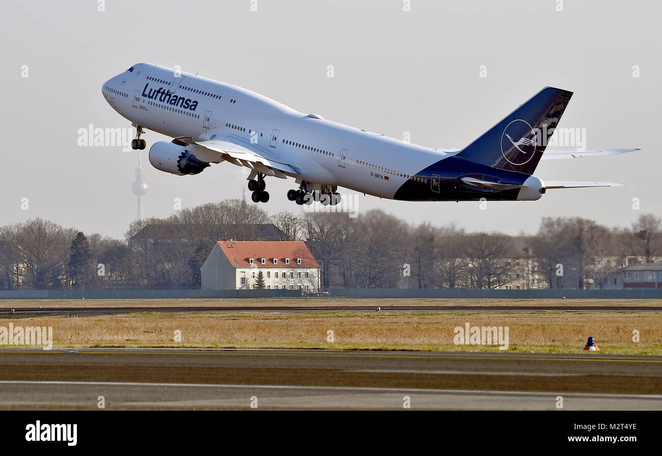 A Boeing 747-8 departs from the Tegel airport in Berlin, Germany, 8 ...