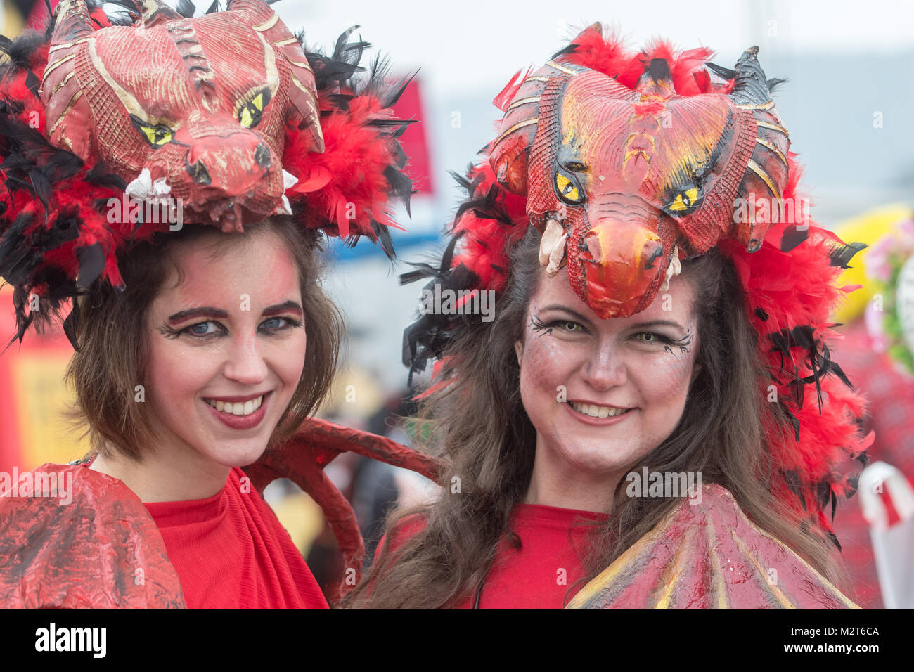 Dietfurt, Germany. 8th Feb, 2018. A group with Chinese costumes attend ...