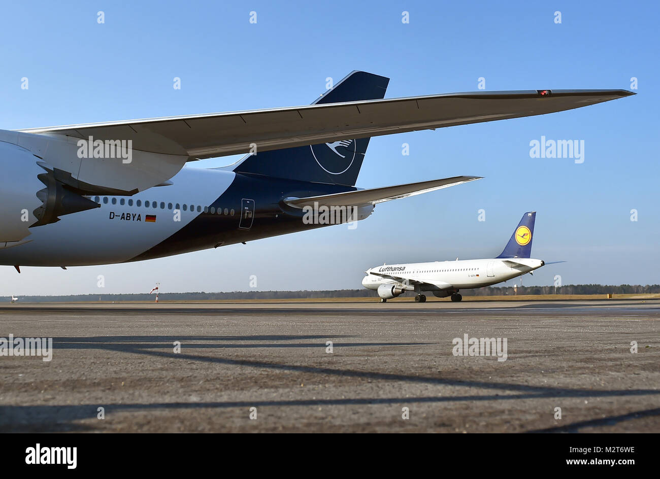 A Boeing 747-8 stands on the runway of the Tegel airport in Berlin ...