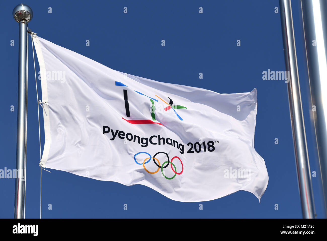 PyeongChang. 9th February, 2018. A flag of the Pyeongchang 2018 Winter ...
