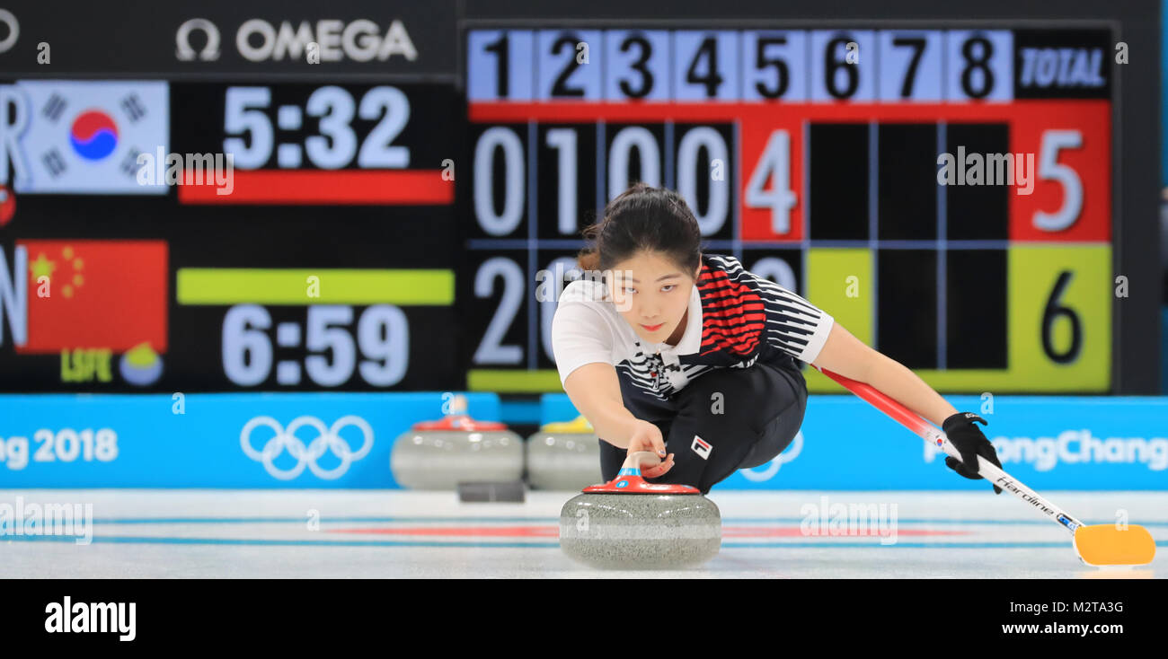 09th Feb, 2018. S. Korean curler Jang Hye-ji, a member of South Korea's ...
