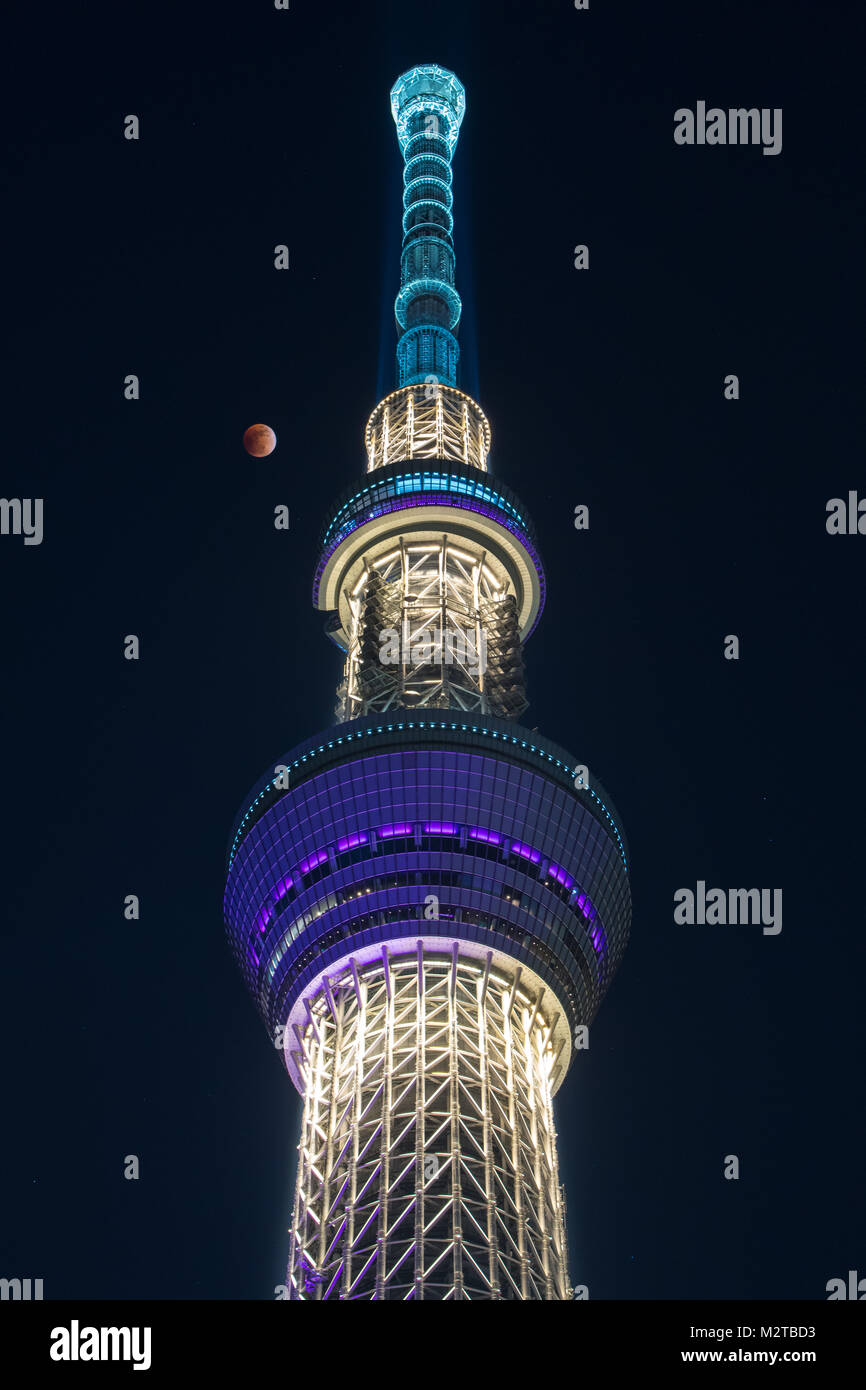 A total lunar eclipse ''super-blood blue moon'' is seen above the Tokyo ...