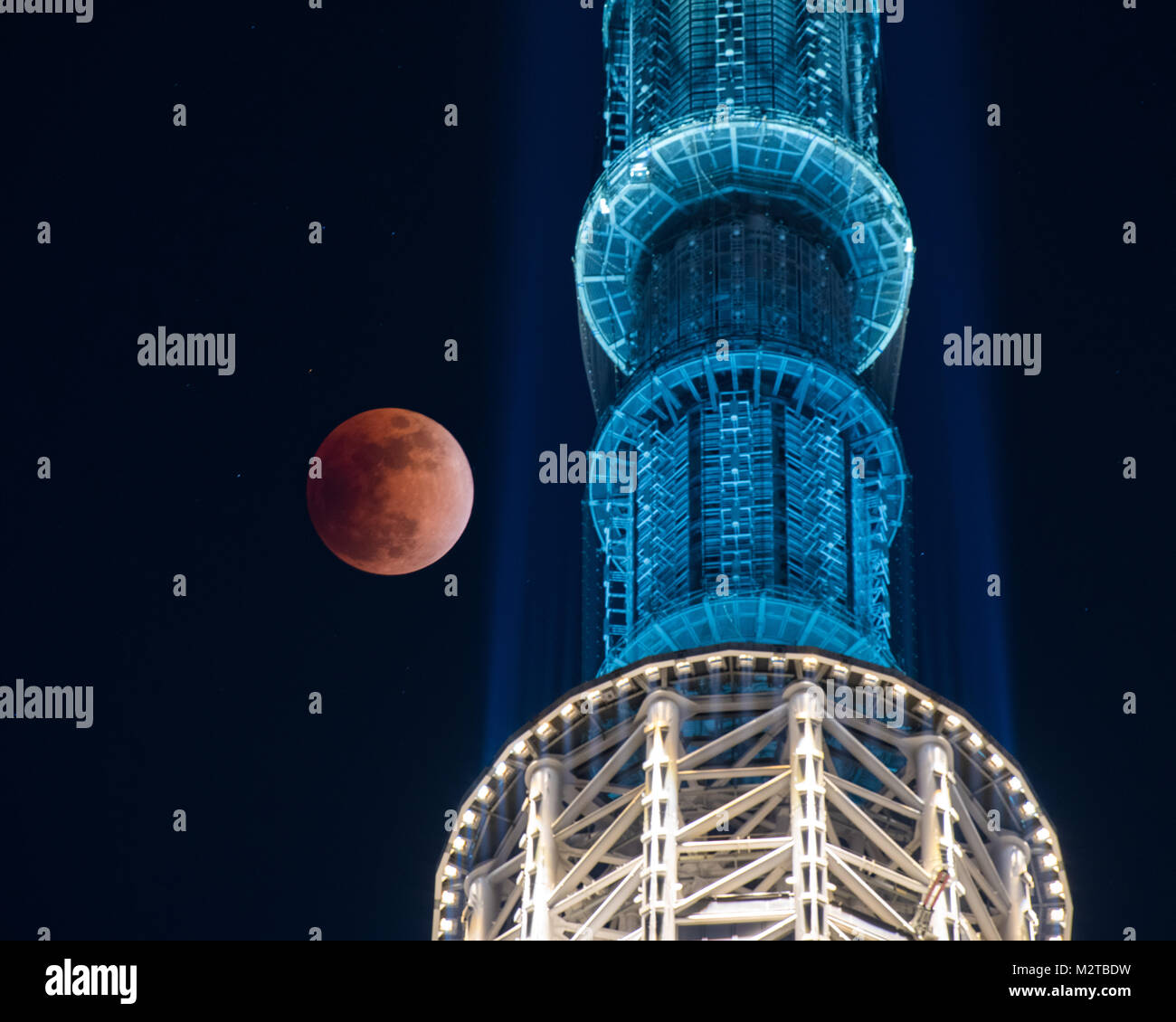 A total lunar eclipse ''super-blood blue moon'' is seen above the Tokyo ...