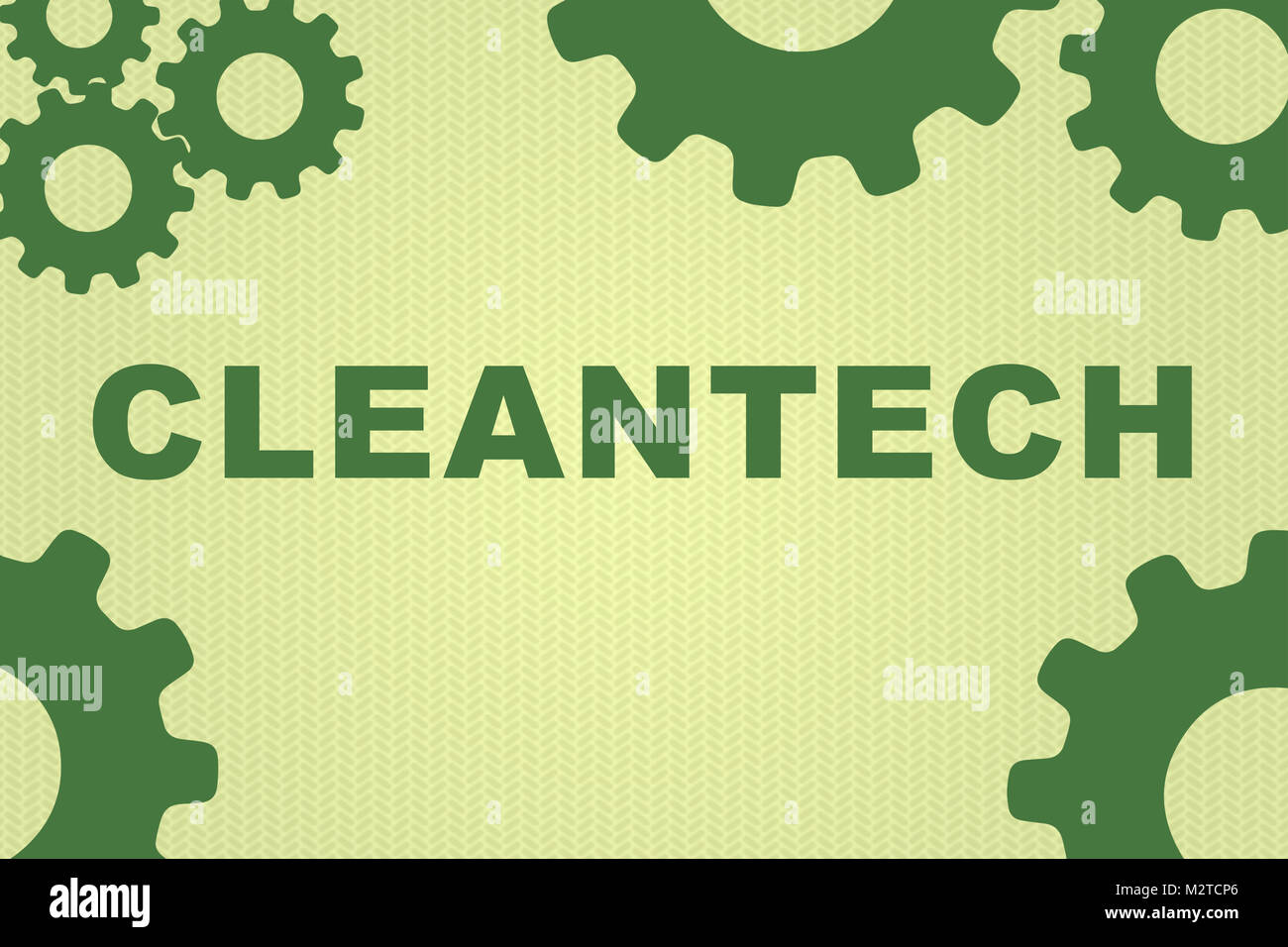 CLEANTECH sign concept illustration with green gear wheel figures on ...