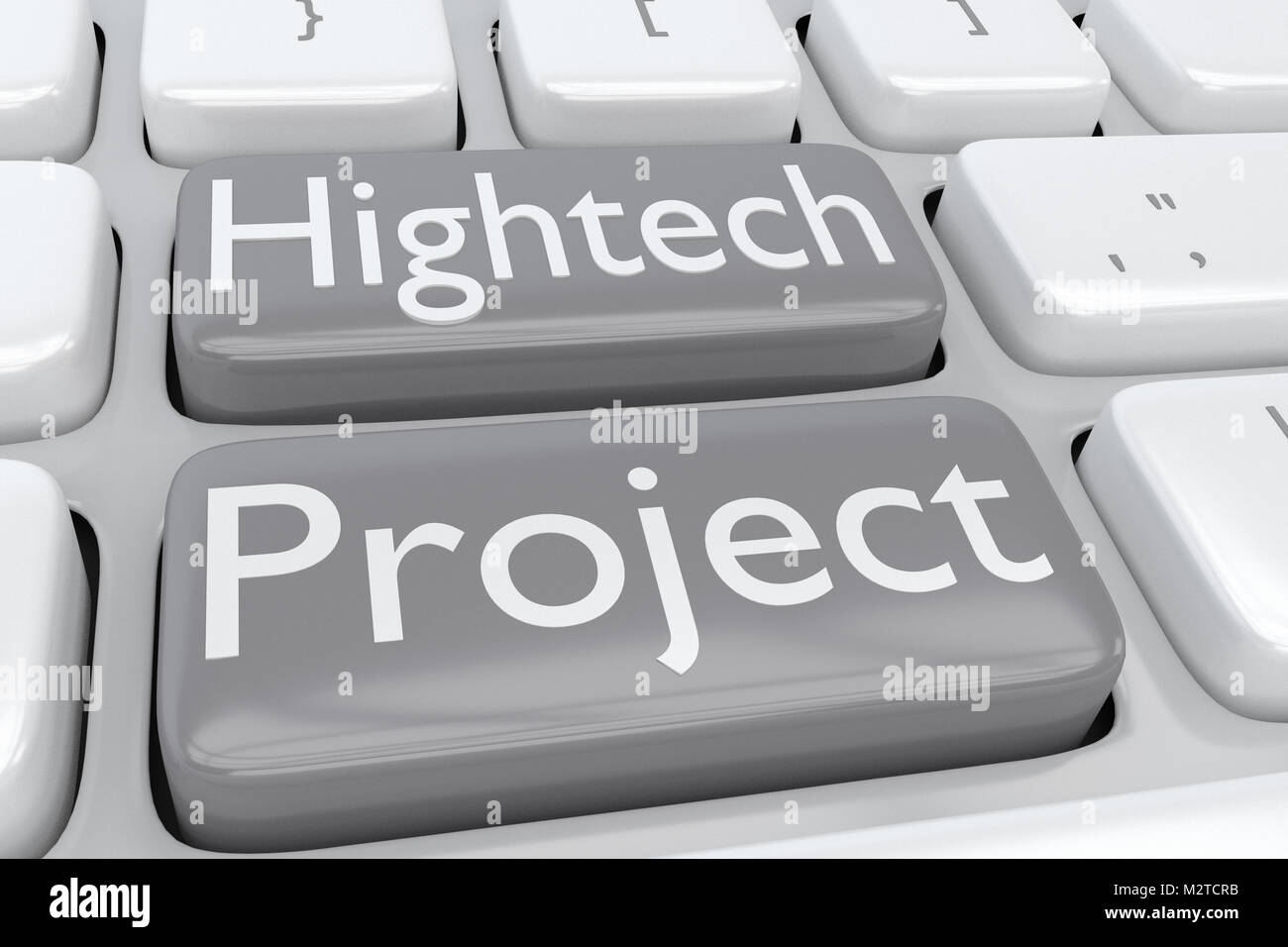 3D illustration of computer keyboard with the script Hightech Project ...