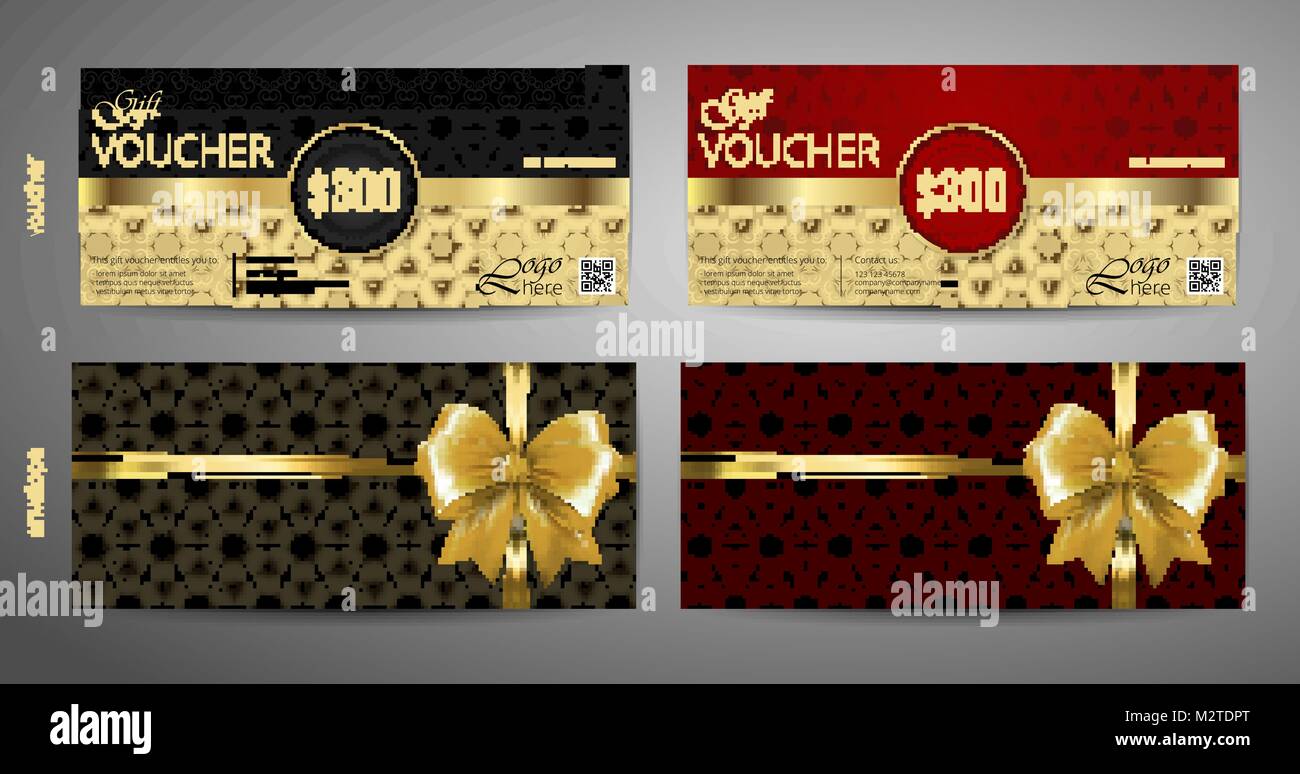 Gift Voucher set. Red and gold voucher template with a envelope. Vector ...