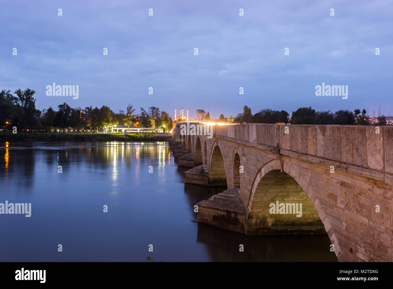 Long Exposure shot of Meric Bridge on Meric River with Selimiye Mosque ...