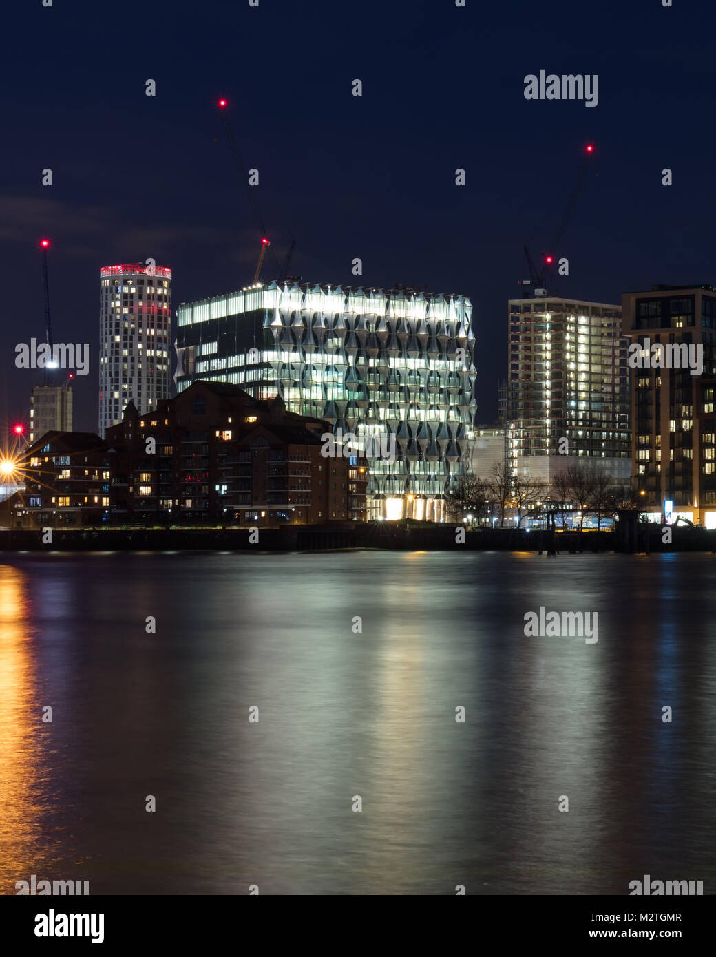 London, England; View Over the River Thames At Night Towards New US ...