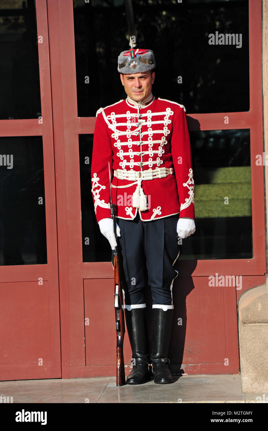 A guard in traditional uniform outside the residence of the Bulgarian ...