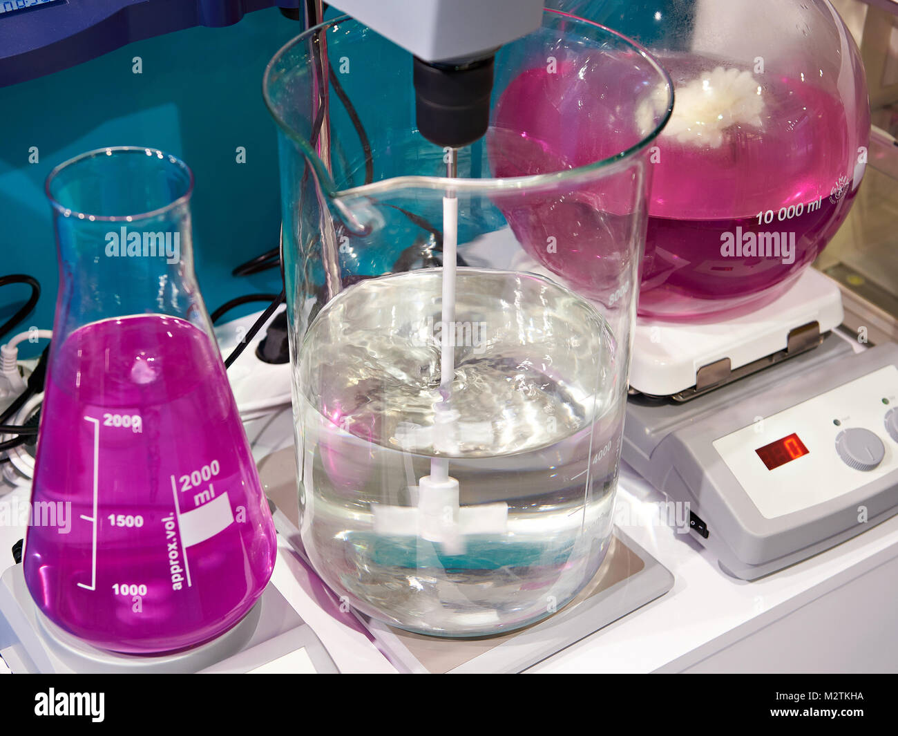 Flasks and a mixer shakers in a chemical laboratory Stock Photo - Alamy