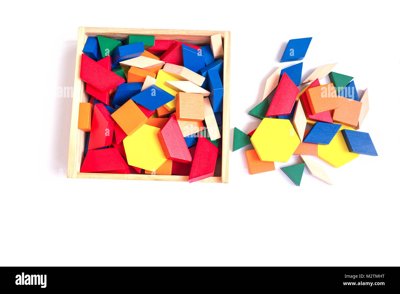 Children's wooden multi-colored pyramid on a white background. A toy ...