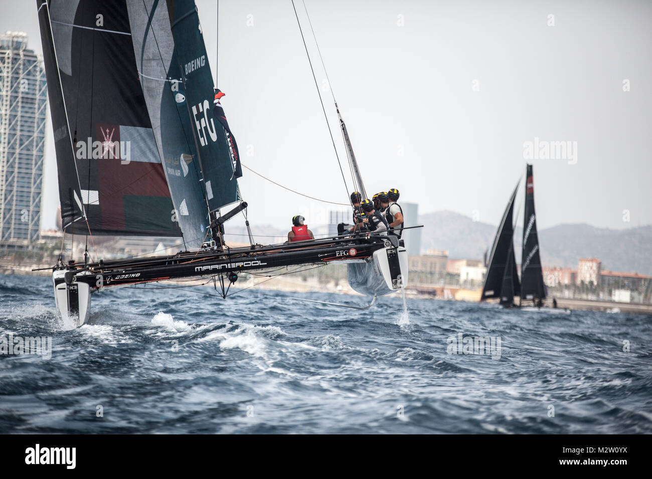 Sail crew while a competition, extreme sailing Series Barcelona, 2017 ...