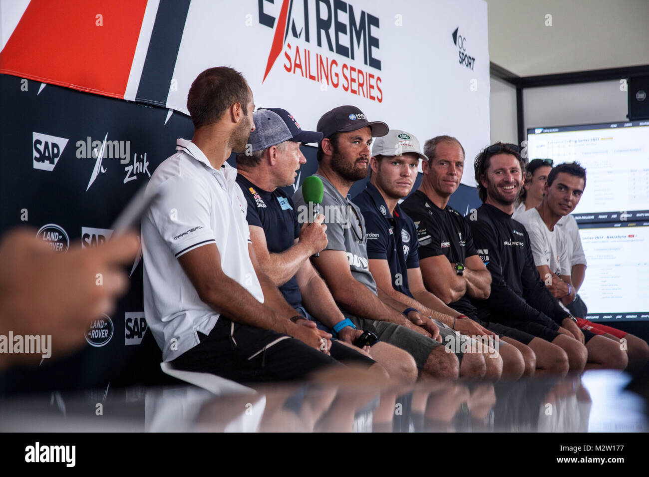Sail crew after a competition, extreme sailing Series Barcelona, 2017 ...