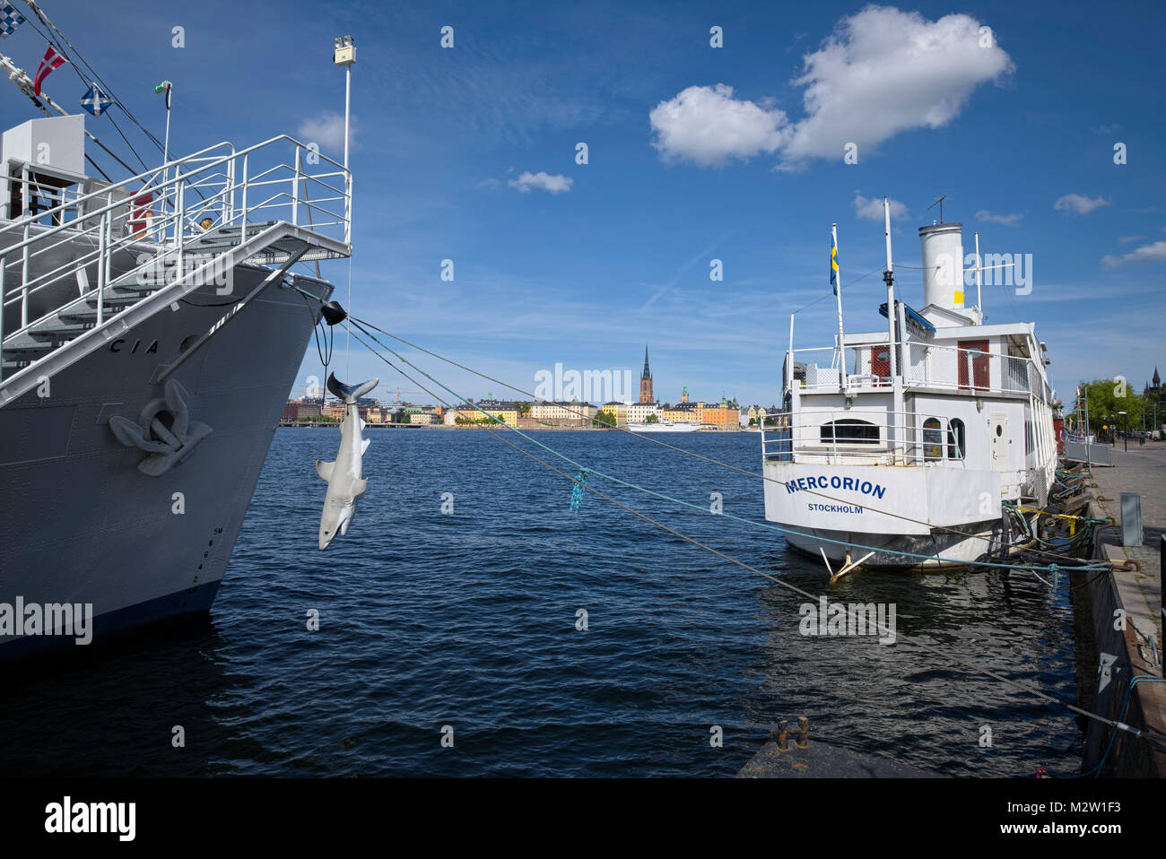 Sweden, Stockholm, ships on the Söder Mälarstrand close Old Town in the ...