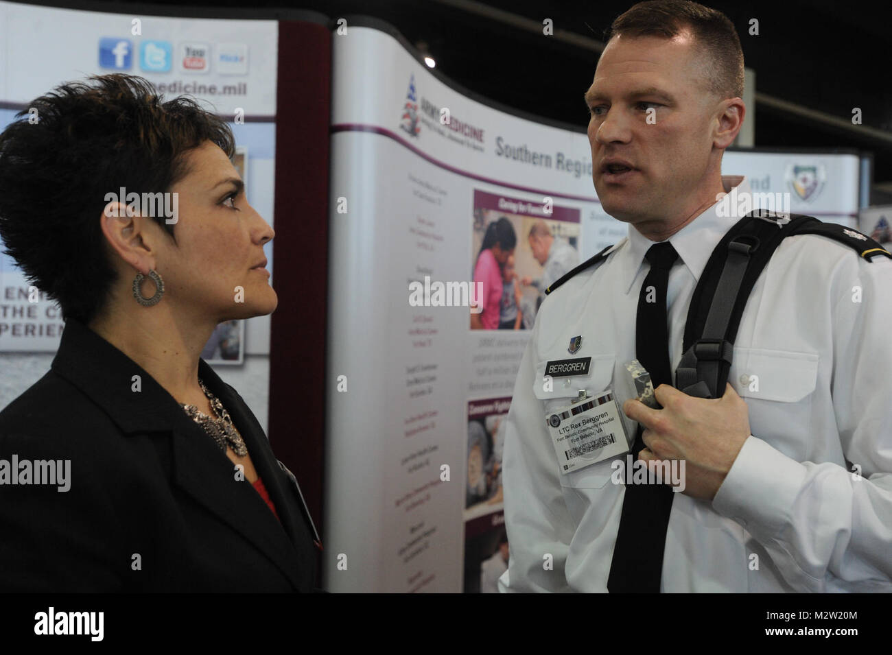 Tanya Delvalle speaks to Lt. Col. Rex Berggren while visiting the ...