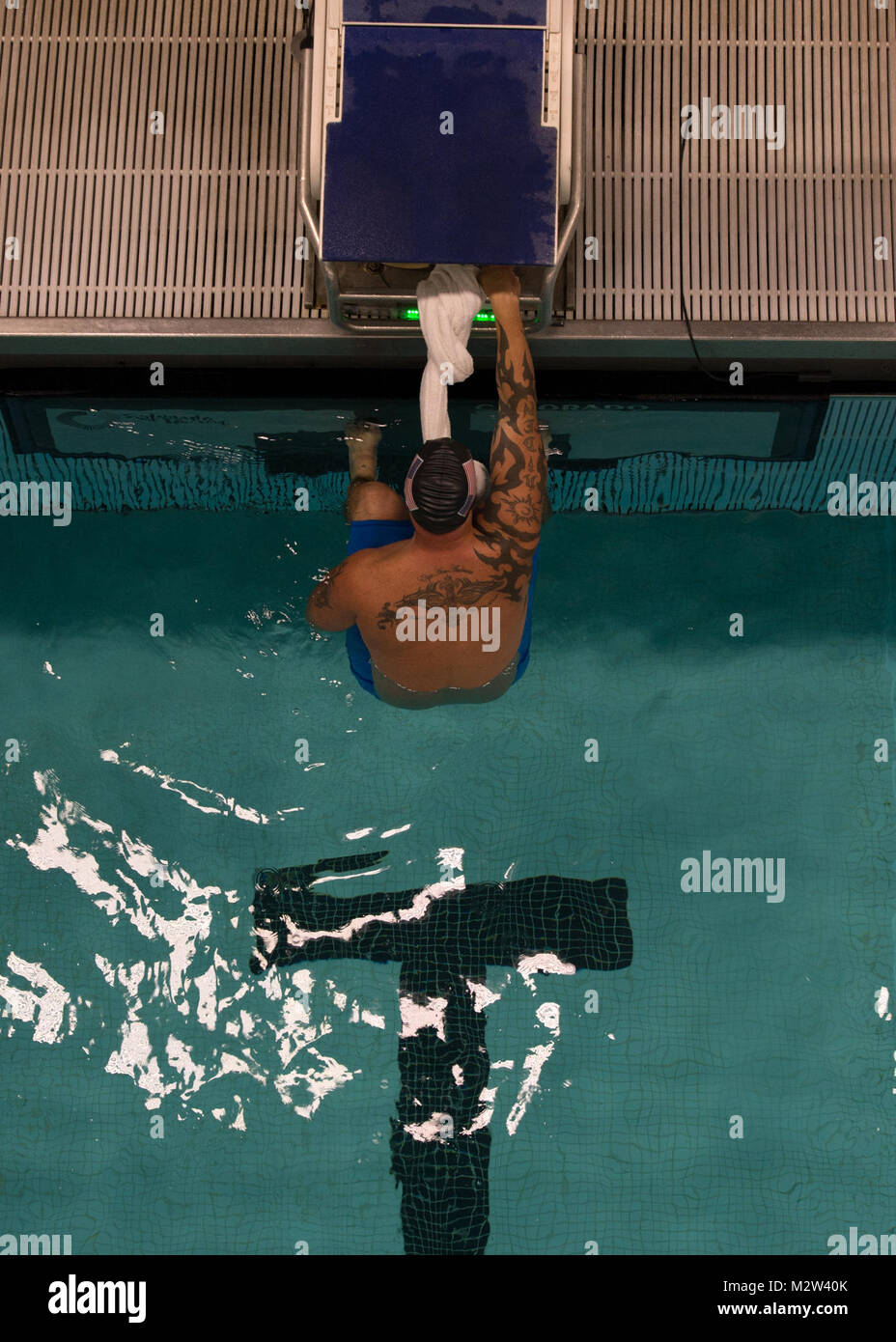 Air Force athlete Leonard Anderson readies himself before a 50 meter ...