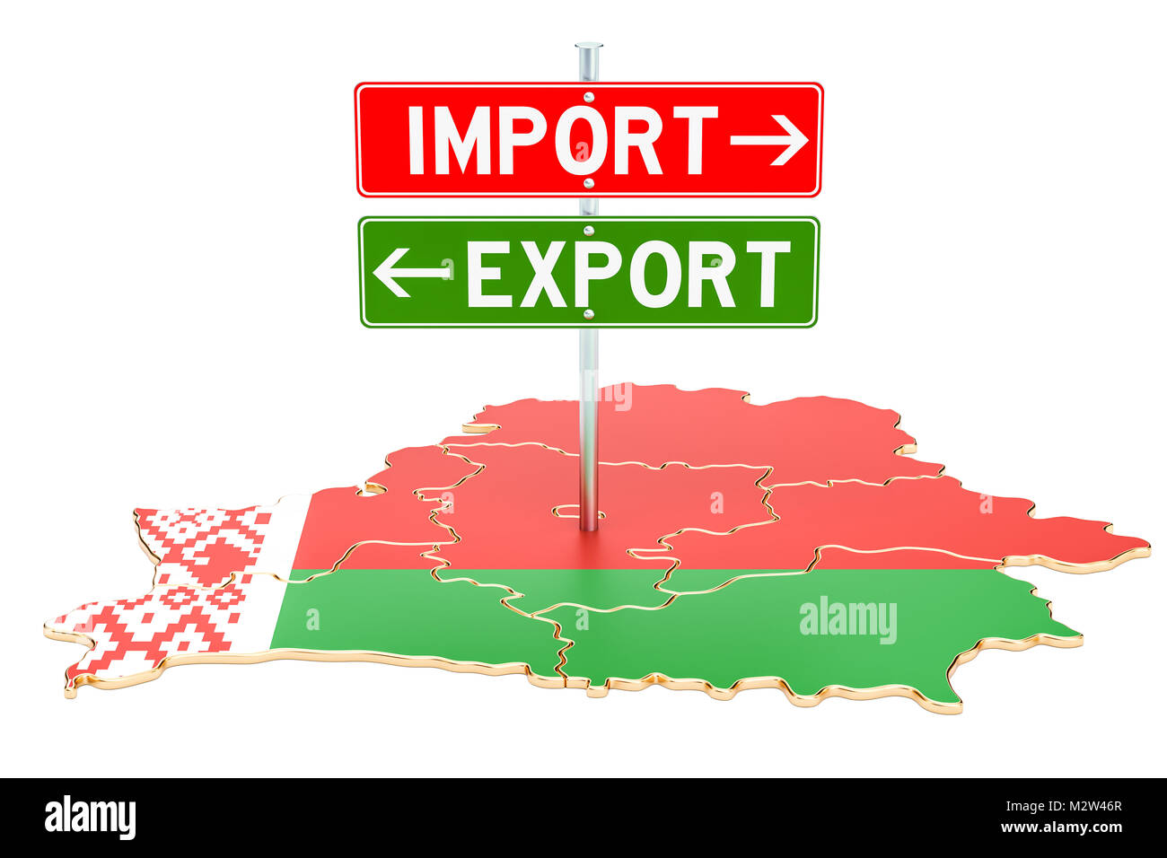 Import and export in Belarus concept, 3D rendering isolated on white ...