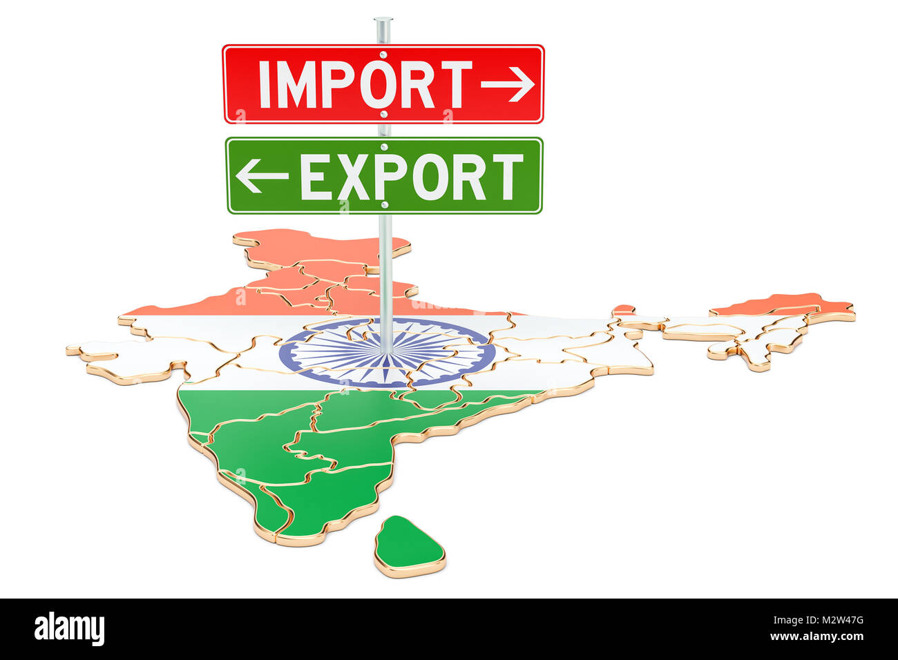 Import and export in India concept, 3D rendering isolated on white ...