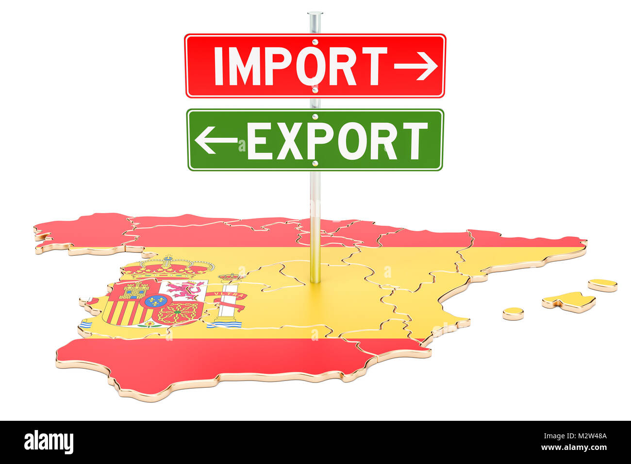 Import and export in Spain concept, 3D rendering isolated on white ...