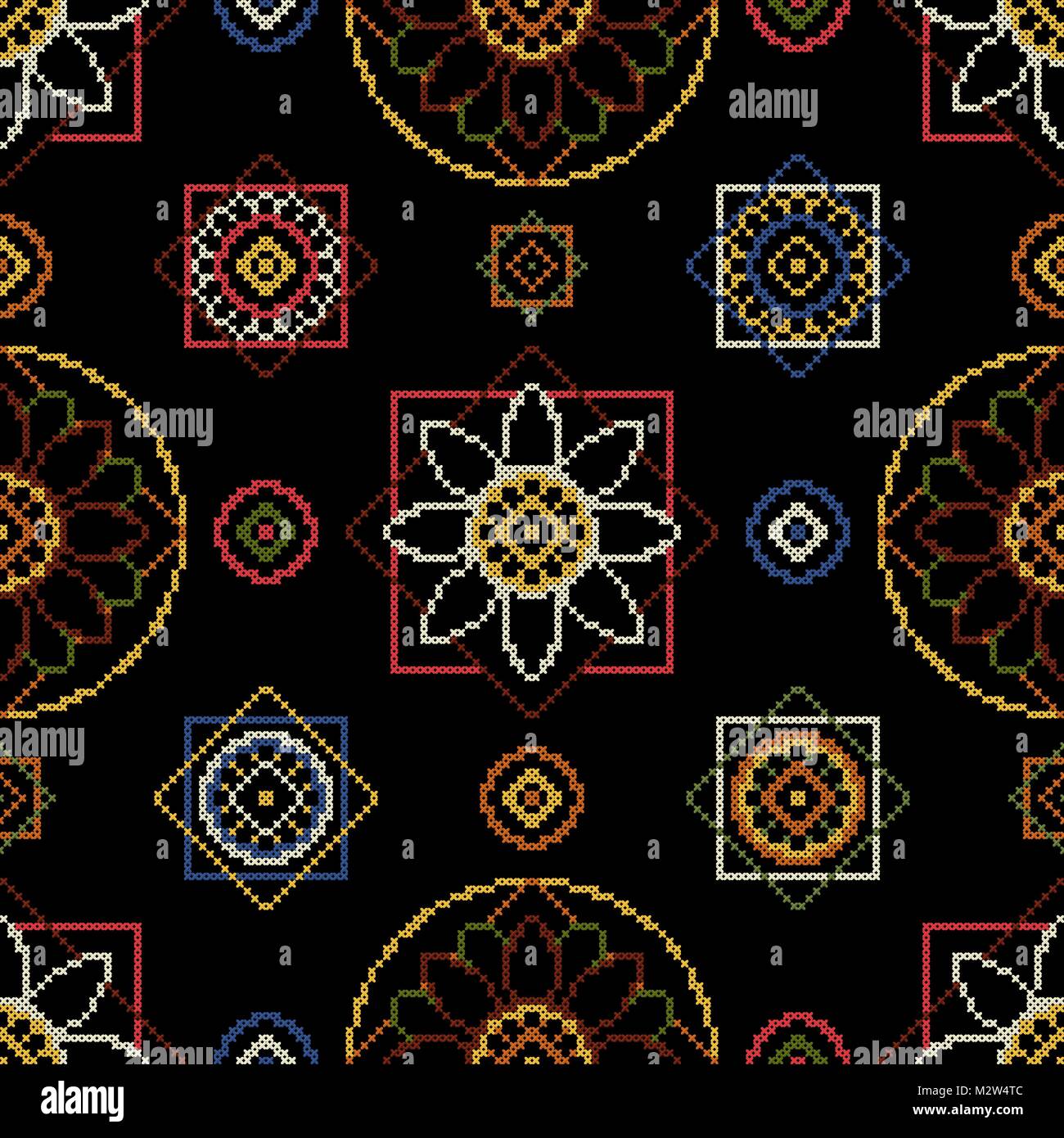 Cross stitch vector illustration. Bright seamless dark pattern ...