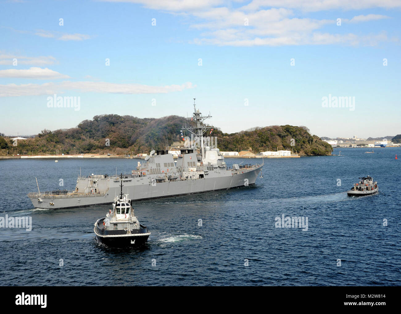 The guided-missile destroyer USS McCampbell departs Yokosuka Harbor. by ...