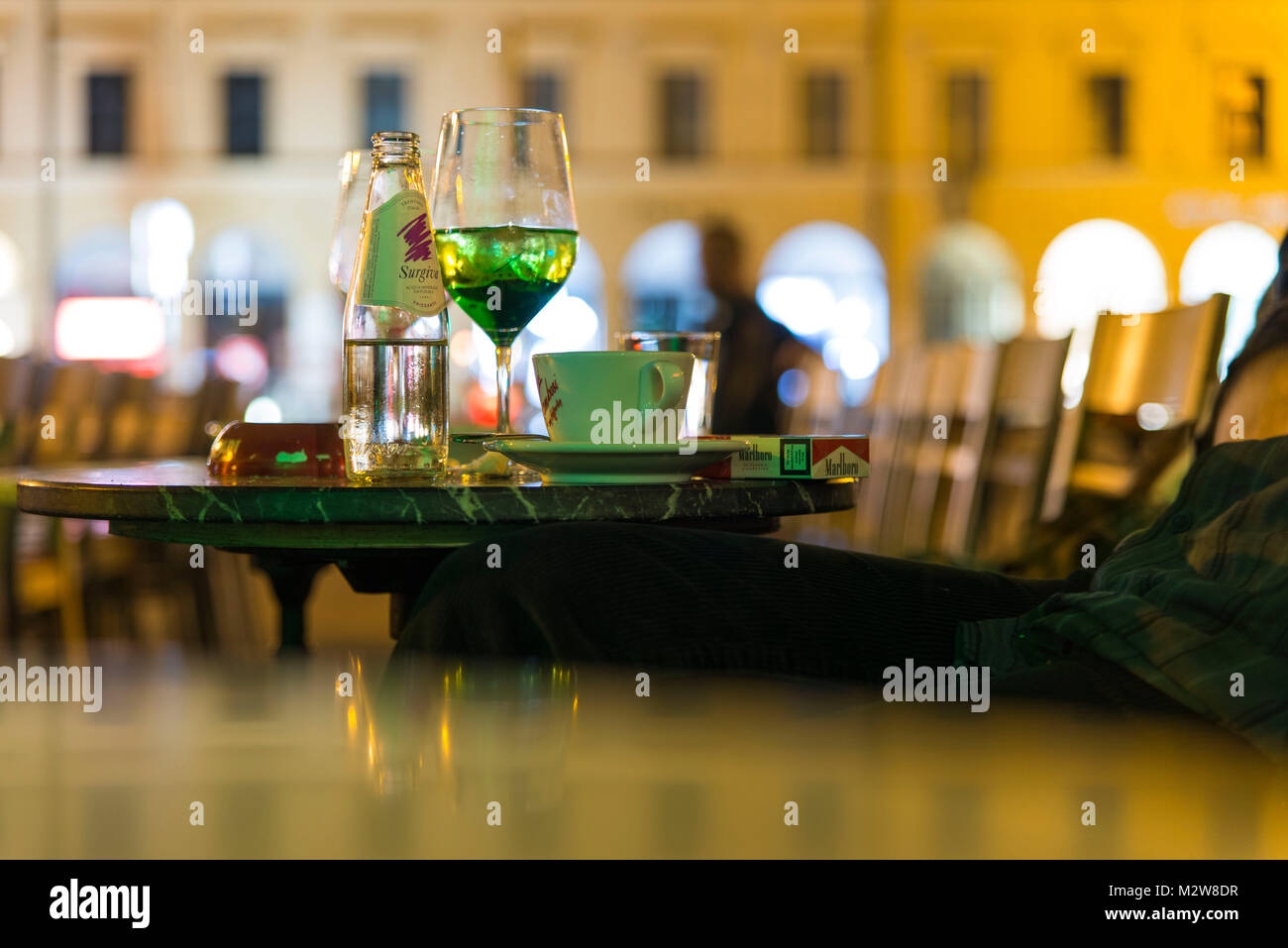 Cafe, restaurant outside, table with drinks, still life, by night Stock ...