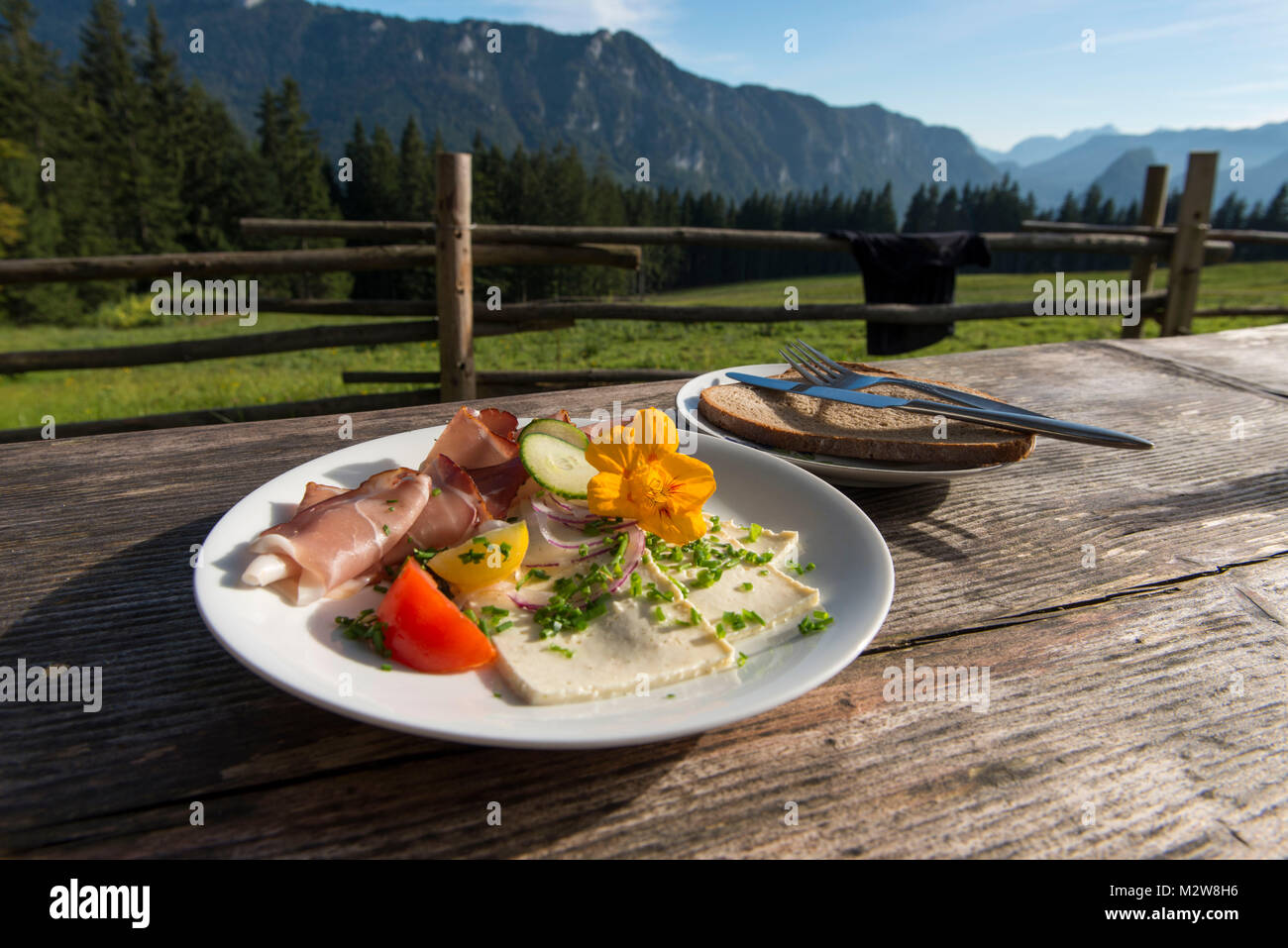 Snack at an alpine hut Stock Photo - Alamy