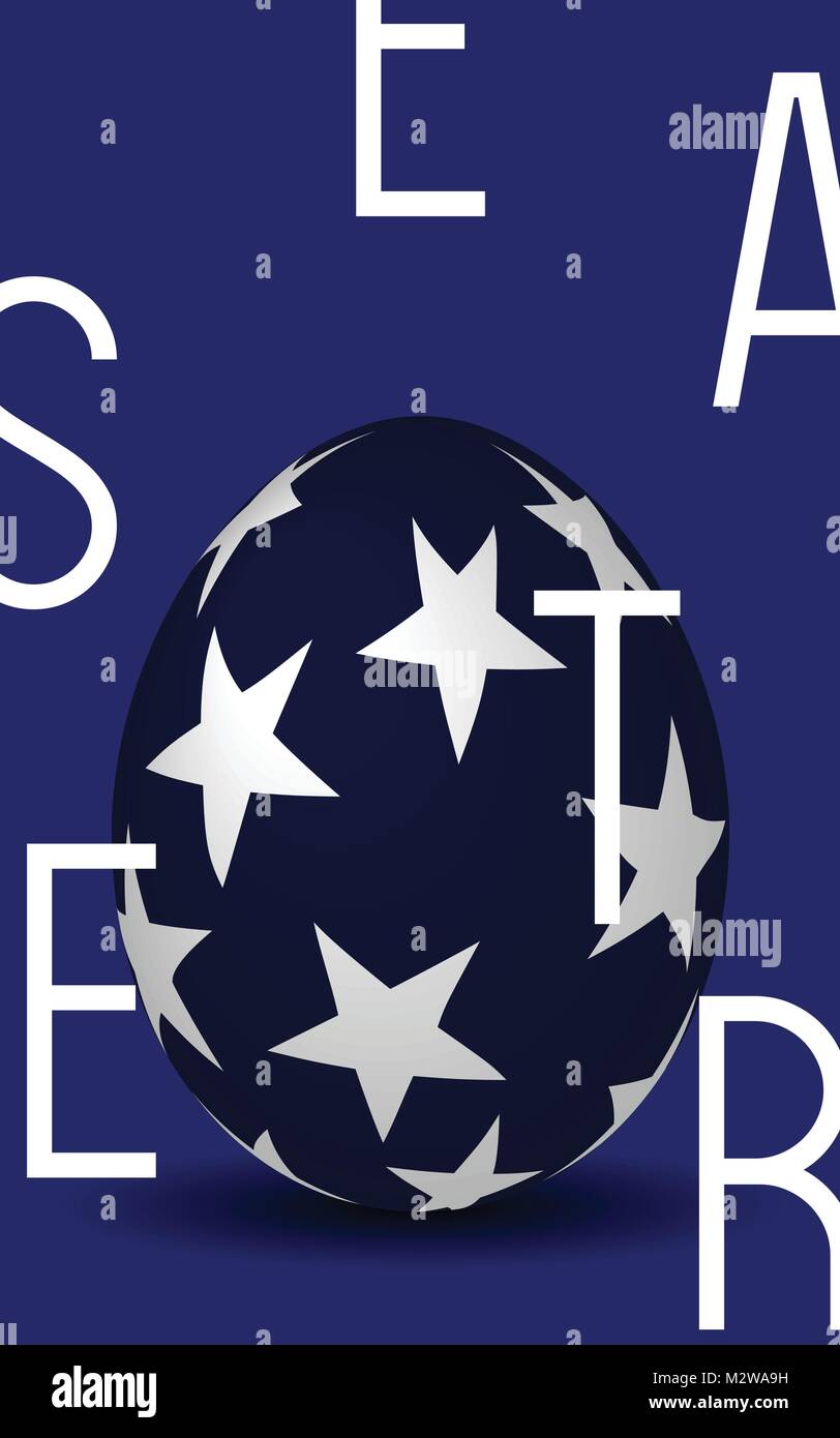 Happy Easter Day. 3d Easter Eggs with disjointed text in blue gradient ...