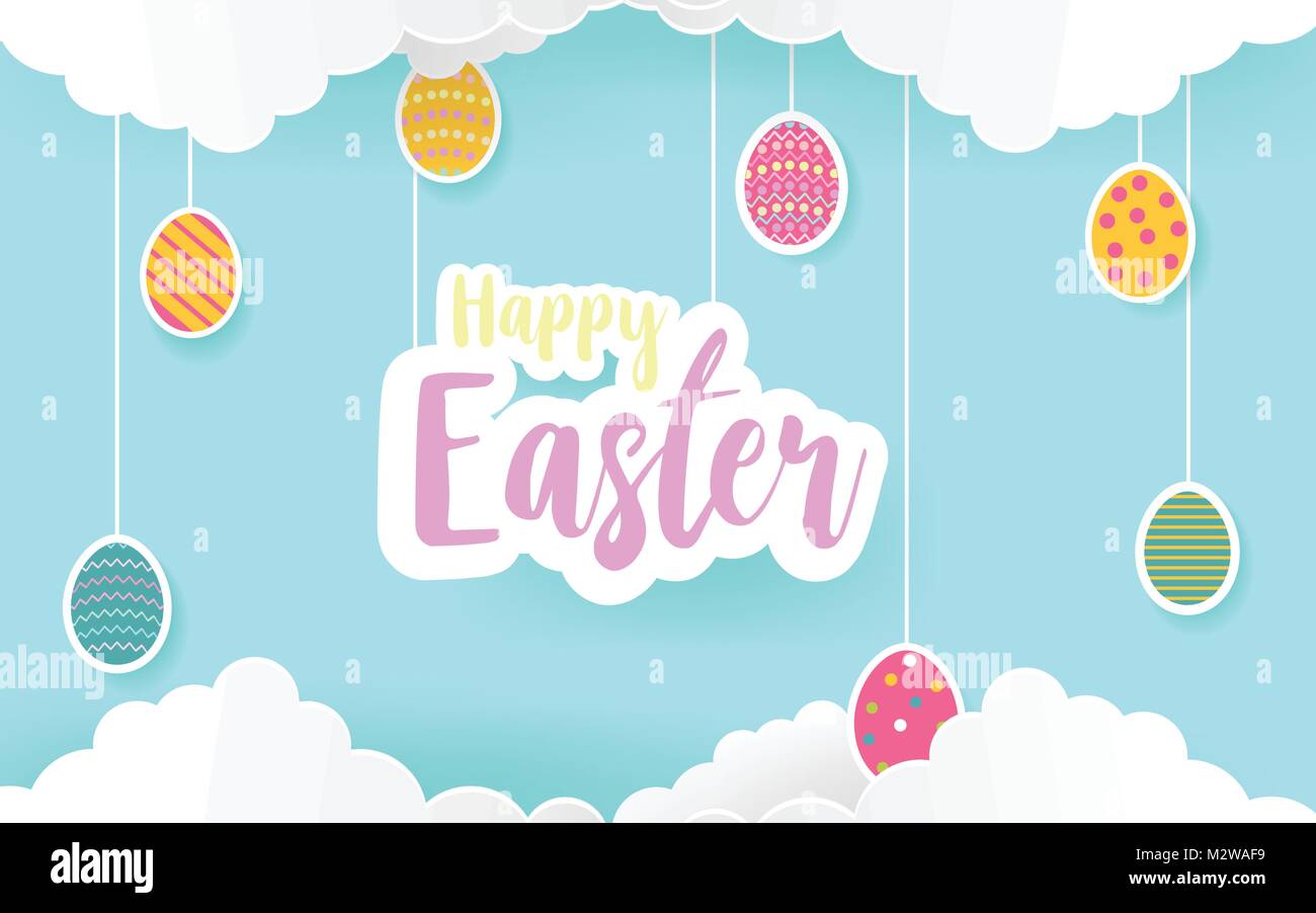 Happy Easter Day paper art card design with candy colors.Happy Easter ...