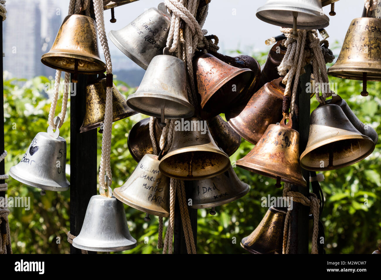 SINGAPORE, December 10, 2017: Close up of many beautiful old fashioned ...