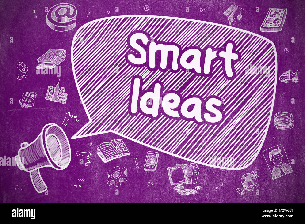 Smart Ideas - Hand Drawn Illustration on Purple Chalkboard Stock Photo ...