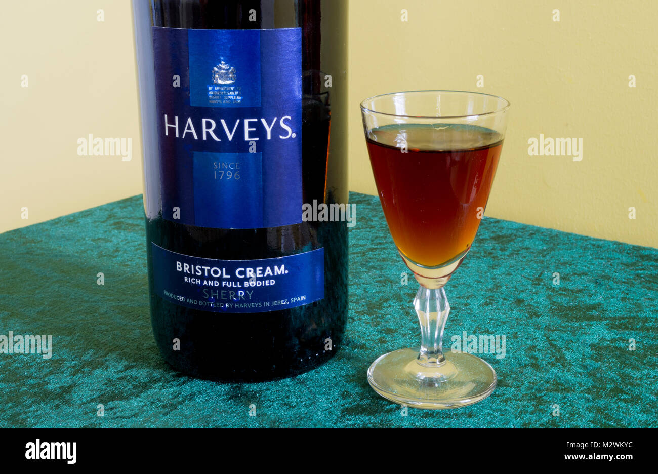 Bottle and Glass of Harvey's Bristol Cream Sherry Stock Photo - Alamy