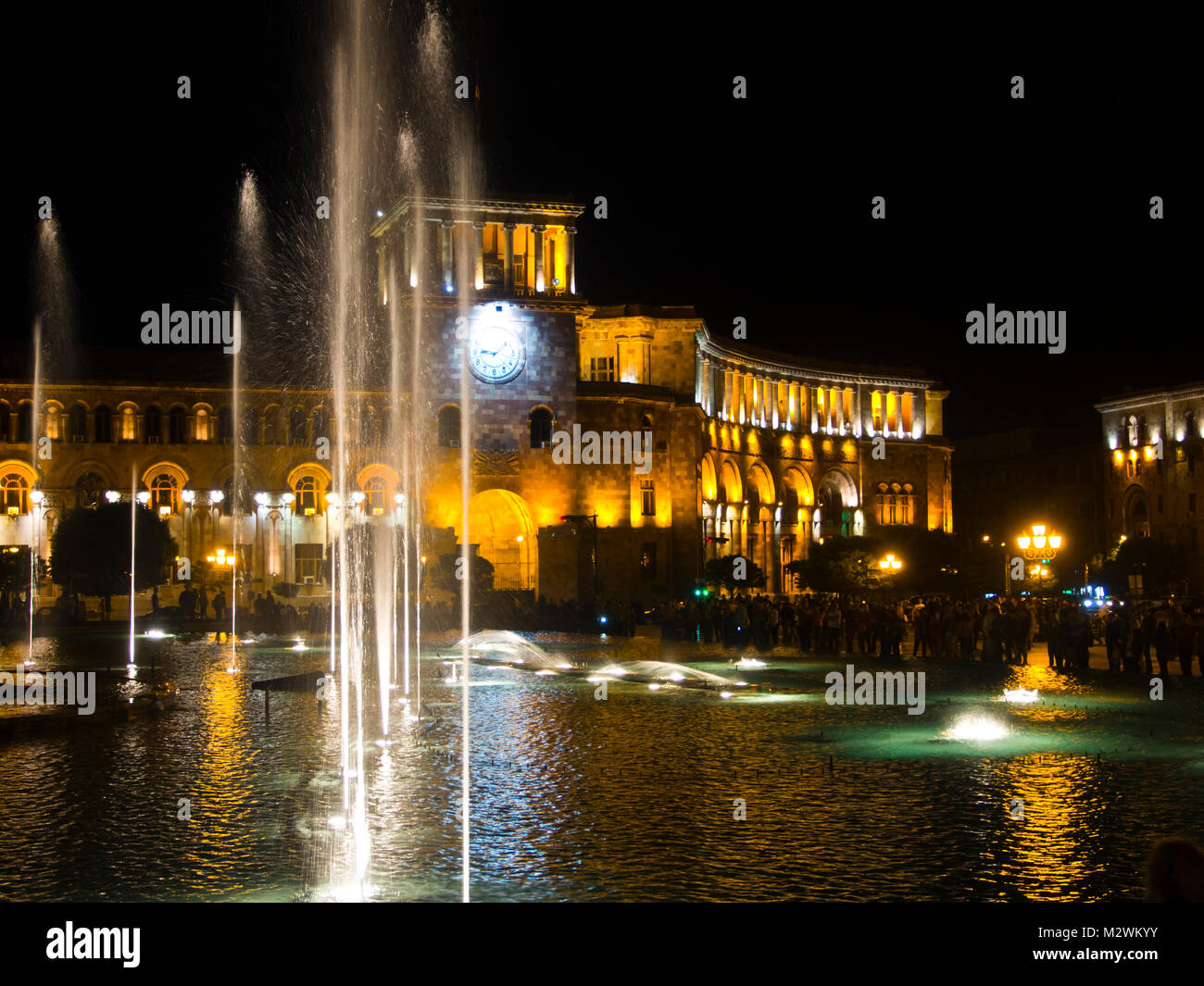 The Republic Square in Yerevan Armenia at night features a musical ...