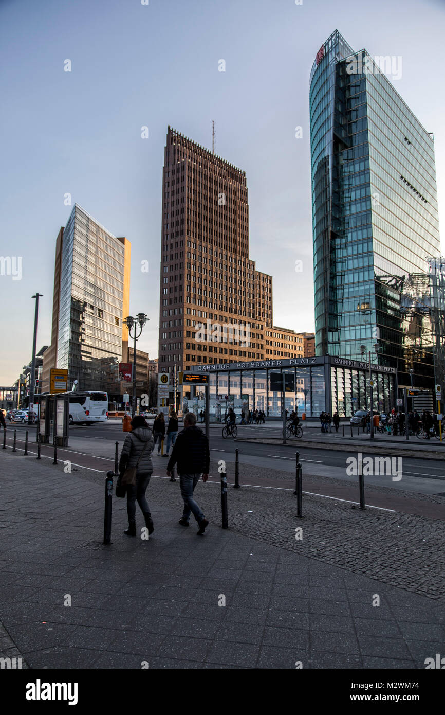 Berlin, building facade, skyscraper, Potsdamer Platz, Deutsche Bahn ...