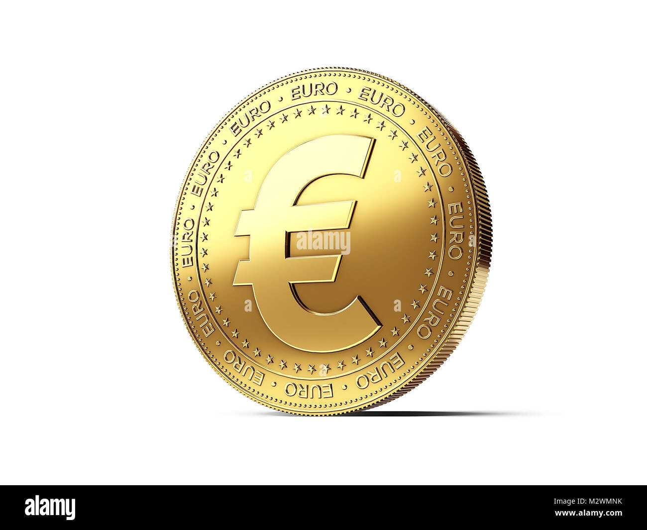 Euro sign on golden coin. Photo realistic 3D rendering isolated on ...