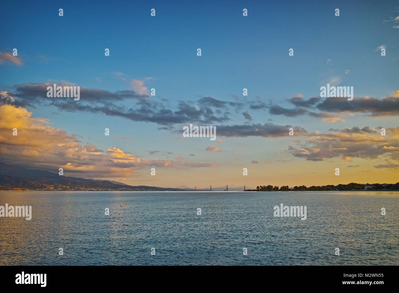 Sunset over The cable bridge between Rio and Antirrio view from ...