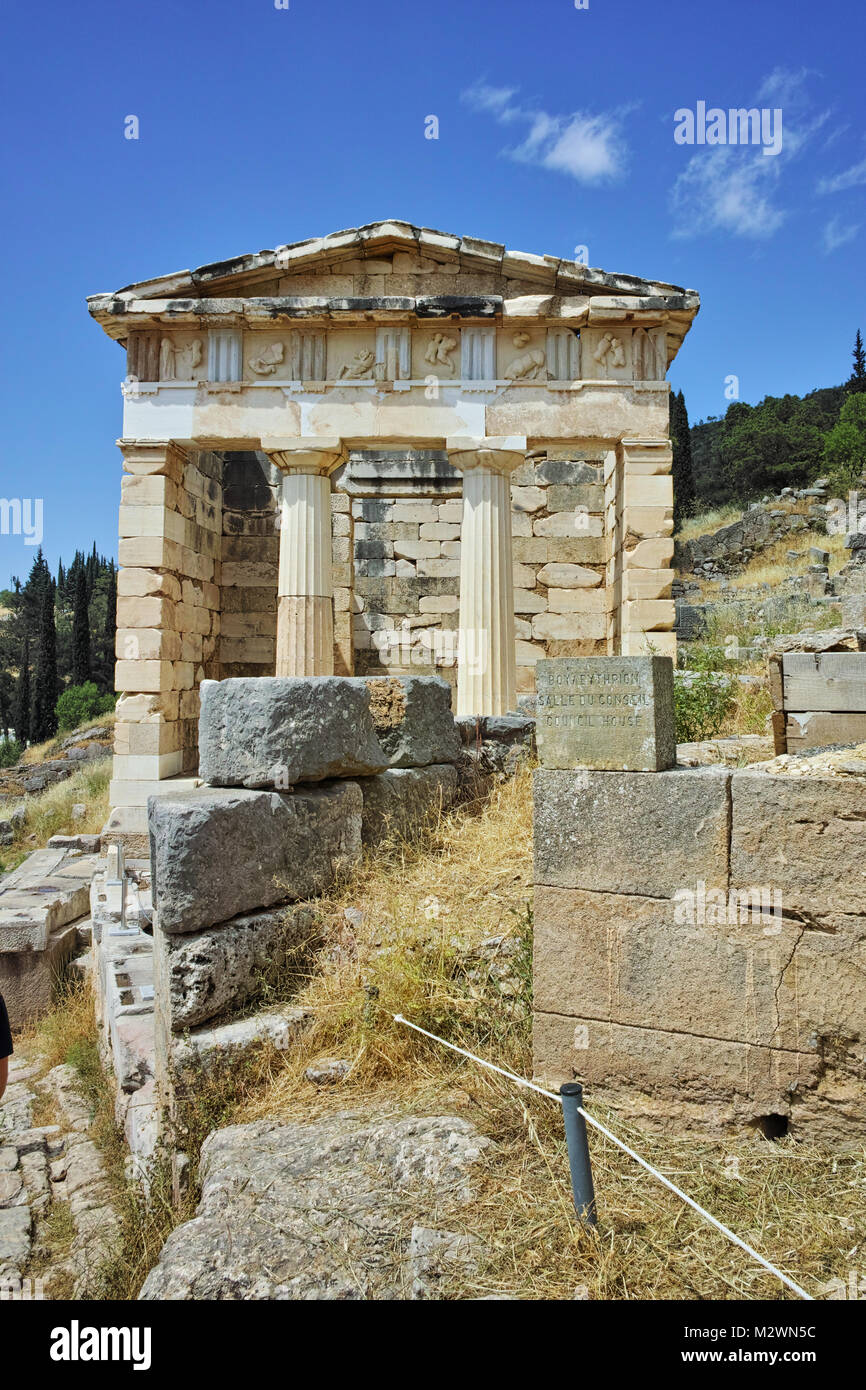 Building of Treasury of Athens in Ancient Greek archaeological site of ...