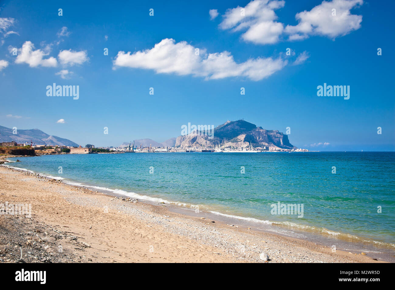Panoramic view on beach and port of Palermo, Sicily, Italy Stock Photo ...