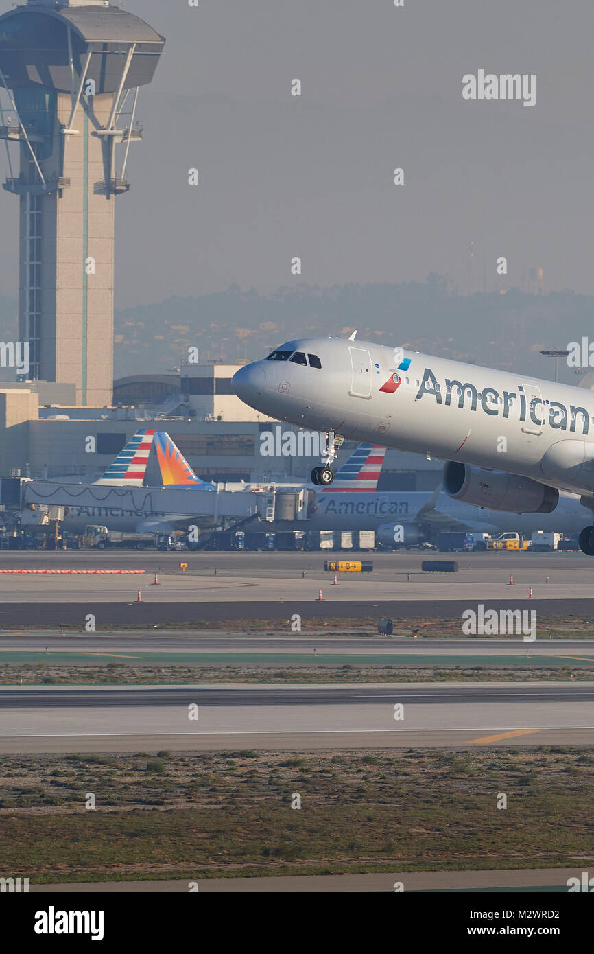 American Airlines Airbus A321 Taking Off From Runway 25 Left At Los ...