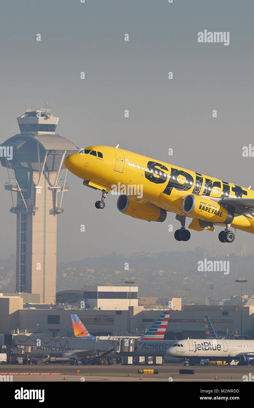 Spirit Airlines Bright Yellow Airbus A320 Taking Off From Los Angeles ...