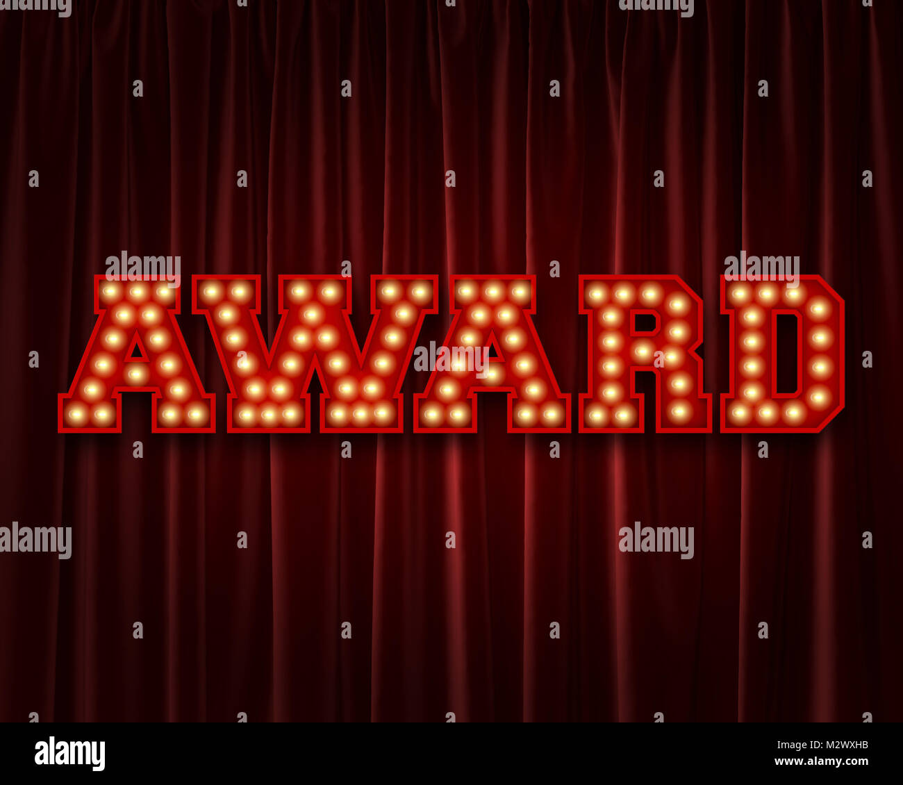 Award lightbulb lettering word against a red theatre curtain. 3D ...