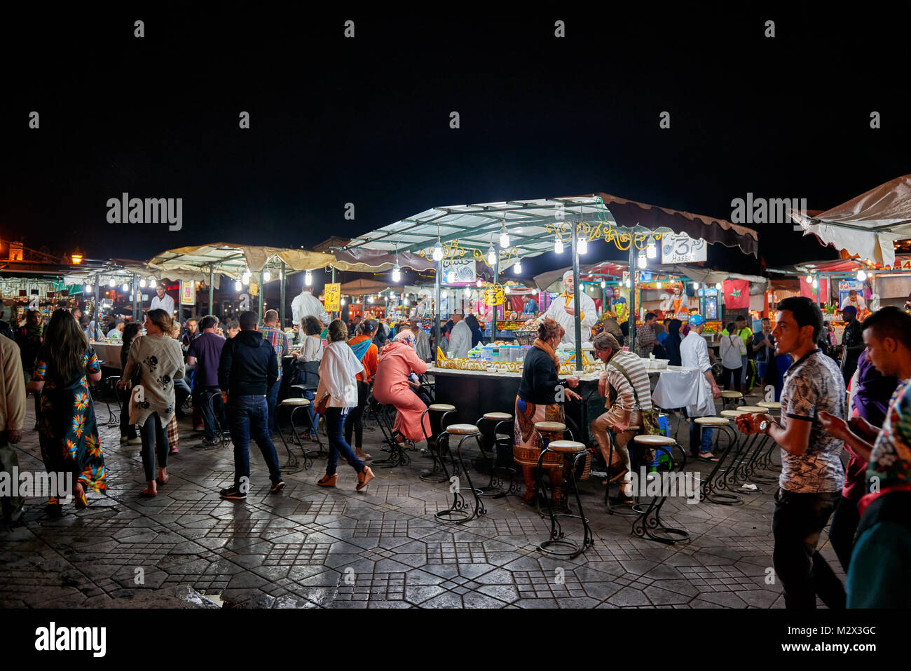 market stall on famous Djemaa el Fna at night, Marrakesh, Morocco ...