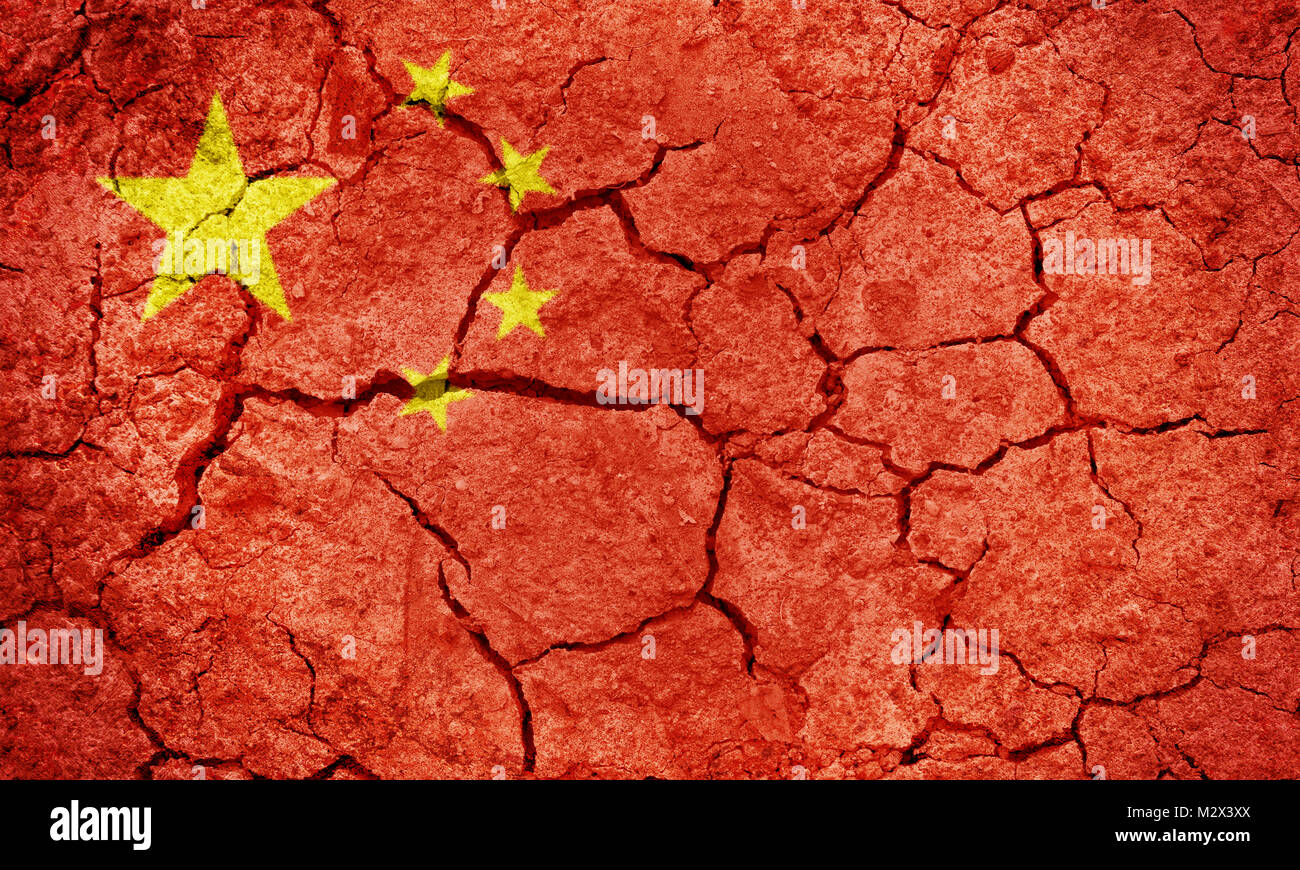 China flag on dry earth ground texture background Stock Photo - Alamy