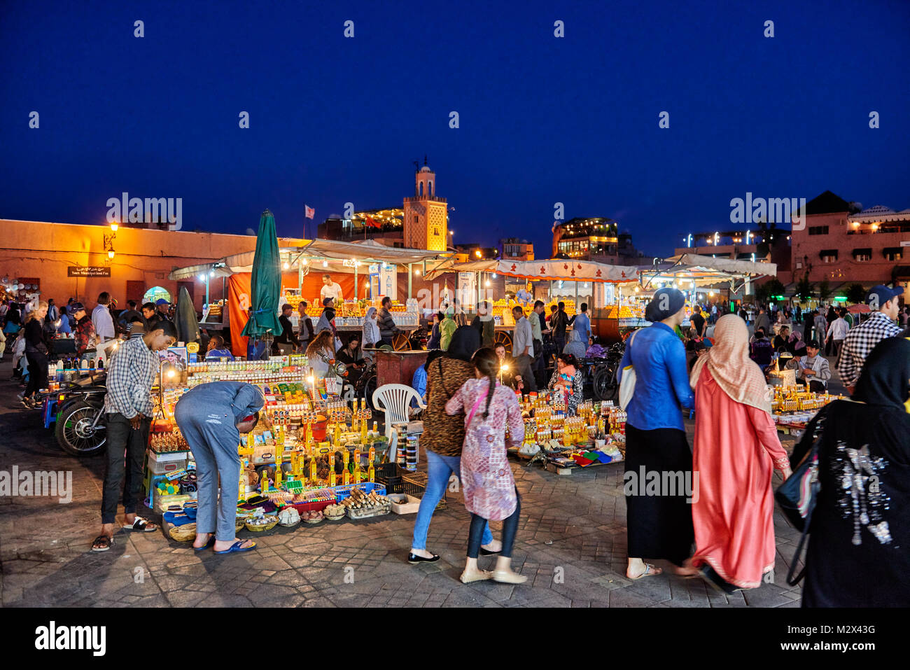 market stall on famous Djemaa el Fna at night, Marrakesh, Morocco ...