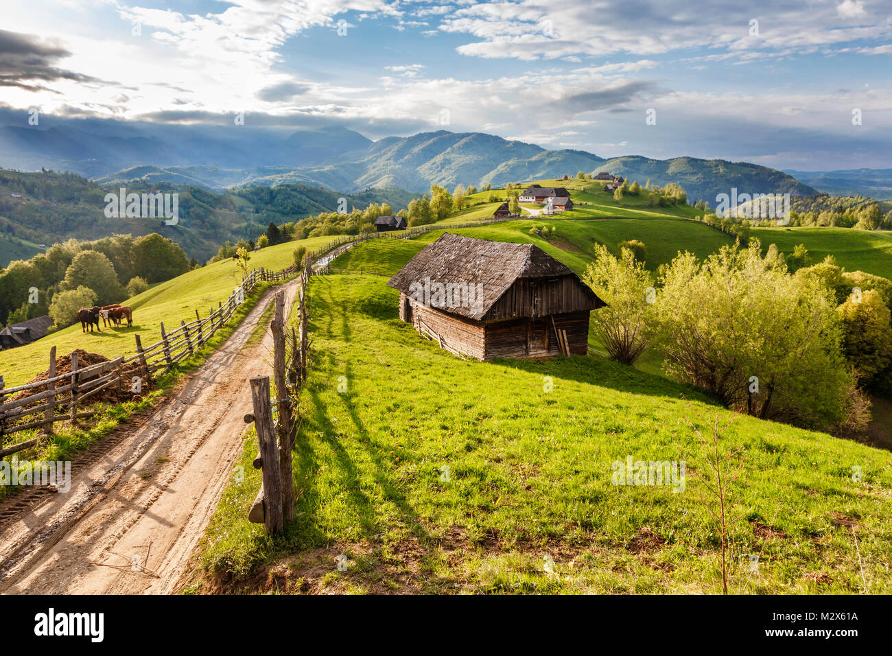 Mountain farm with old wooden house near Bran, Transylvania, Romania ...